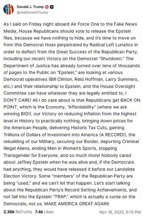 In Surprise Reversal, Trump Now Supports GOP Release Of Epstein Files ...